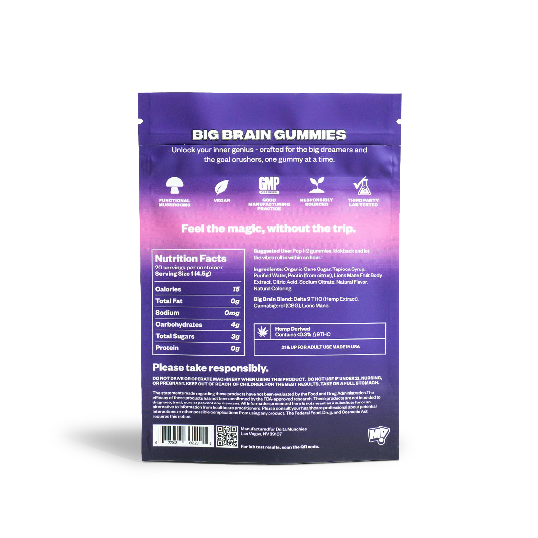 Microdose Delta-9 Gummies | Lion's Mane + THC - Big Brain / 20 Piece ...